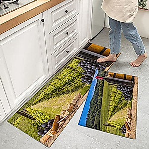 Miaklek Red Wine Kitchen Mats for Floor Anti Fatigue Mats for Kitchen Floor Kitchen Rugs Cushioned Mats Non Slip Comfort Standing Kitchen Rugs Set of 2, Grassland Sky Wine Cask