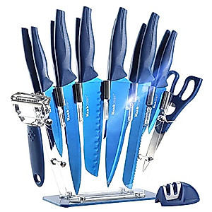 Wanbasion 16 Pieces Kitchen Knife Set Dishwasher Safe, Professional Chef Kitchen Knife Set, Kitchen Knife Set Stainless Steel with Knife Sharpener Peeler Scissors Acrylic Block