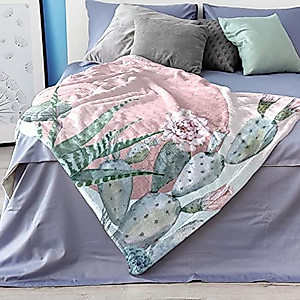 VBFOFBV Bedding Fleece Blanket, Decorative for Bedroom Sofa Floor, Pink Retro Flower Cactus