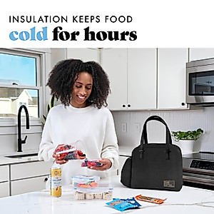 Fit & Fresh Lunch Bag For Women, Insulated Womens Lunch Bag For Work, Leakproof & Stain-Resistant Large Lunch Box For Women With Bottle Pocket, Bottle & Containers, Zipper Closure Laketown Bag Black