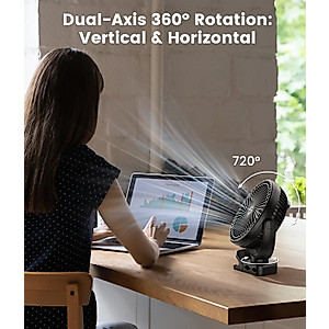 Korbot 8-inch Clip on Fan - 12000mAh Portable Fan Battery Rechargeable with 3 Speeds and Strong Airflow, USB Fan Small Desk Fan Personal Quiet Fan for Office Stroller Bedroom and Camping.