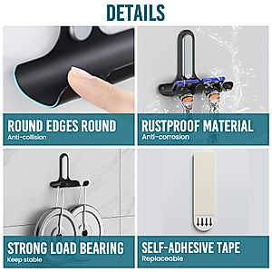 TAILI Wall Friendly Hooks, Versatile Metal Damage-Free Hanging Hook for Razor, Towel, Squeegee, Cell Phone, Heavy Duty Adhesive Hook with Strips for Storage and Decoration, 2 Hooks & 4 Strips Included