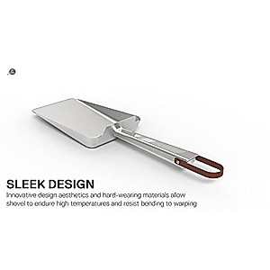 Everdure Stainless Steel Charcoal Shovel, Metal Scoop for Charcoal and Wood Pellets, Built-in Leather Hang Strap for Easy Storage, Ideal BBQ Tool for Charcoal or Pellet Grill, Silver