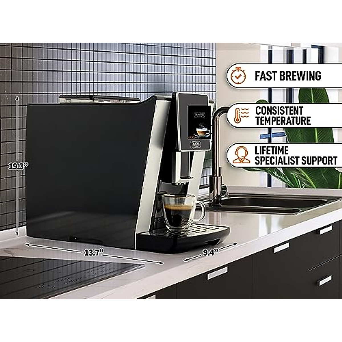 Zulay Kitchen Magia AMPRO Automatic Espresso Machine with Grinder & Milk Frother - Fully Automatic Coffee Machine with Touch Screen, 4 Customizable Recipes - Coffee Maker with Grinder Built In