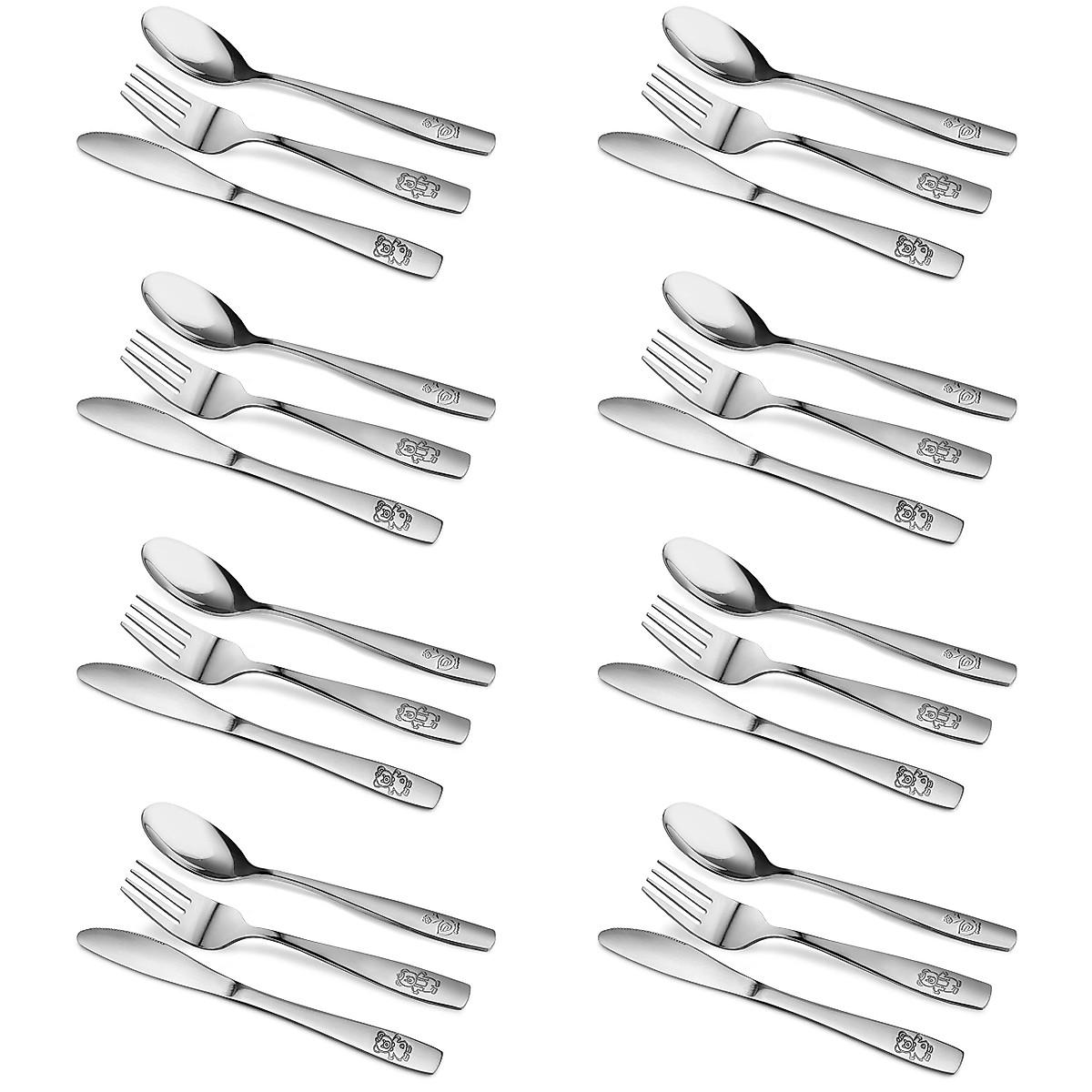 24 Piece Stainless Steel Kids Cutlery, Child and Toddler Safe Flatware, Kids Silverware, Kids Utensil Set Includes 8 Knives, 8 Forks, 8 Spoons, Total of 8 Place Settings, Ideal for Home and Preschools