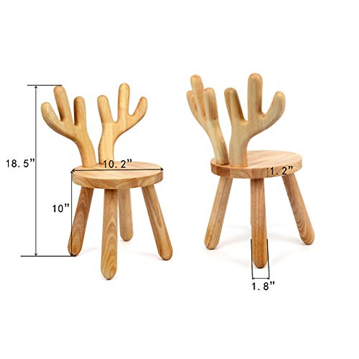 Wooden Kids Chair Set (Pack 2), Naturally Finished Solid Hardwood,Antlers Toddler Stool,Moose Chair,Handmade, for Playroom, Nursery, Preschool,Bedroom,Kindergarten,Reading,Playing,Boys Girls Age 2+