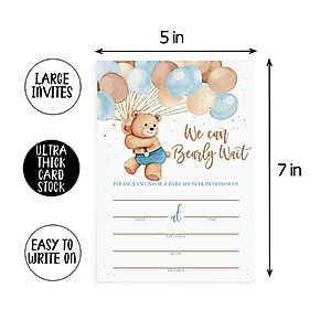 All Ewired Up Baby Shower Invitation Set - 25 Large Size Cards with Envelopes, Diaper Raffle Tickets, Book Request Cards, We Can Bearly Wait Design, Uncoated Card Stock, 5x7 Inches