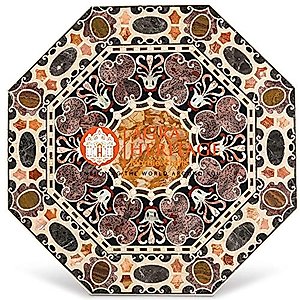 Marble Black Center 42.5" Inches Dining Table Top Pietra Dura Inlay Stone Hallway Decor
