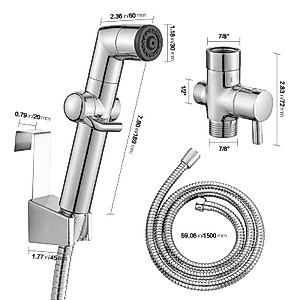 JONKEAN Muslim Shower, Water Pressure Control Toilet Bidet Sprayer, Multi-Function Diaper Sprayer for Toilet, Hand Held Bidet Set Sprayer with Hose, Bracket and T-Valve (Chrome)