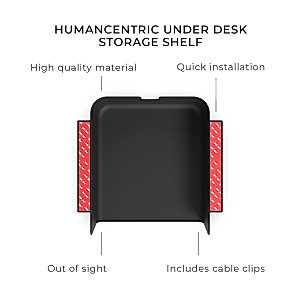 HumanCentric Under Desk Storage Shelf, Under Desk Drawer Organizer for Office Desks, Tables, Workstations, and Sit Stand Desk, Mount Under Desk Shelf Adds Storage Tray, Screw or Stick On Desk Drawer