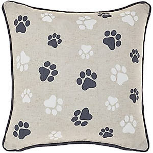Mina Victory Pet Beds & Houses Emb Paw Prints Black 14" x 14" Throw Pillow
