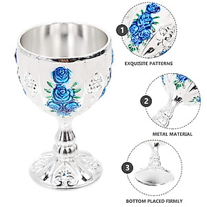 HEMOTON Vintage Goblet Wine Cup Antique Wine Cups Metal Floral Goblet Red Wine Glasses European Style Glasses Wine Cup Gifts Home Ornament (White Blue) Vintage Martini Glasses