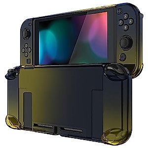 eXtremeRate PlayVital Back Cover for Nintendo Switch Console, Handheld Controller Protector Hard Shell for Joycon, Dockable Protective Case for Nintendo Switch - Gradient Black Yellow