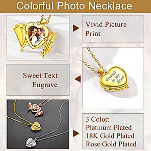 SILVERCUTE Heart Locket Necklace with 2 Photos Customized 18K Gold Plated Angel Wing Lockets Pendant Personalized Picture Jewelry for Women