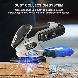 Cordless Detail Sander for Woodworking,20V Hand Sander with 1X2.0A Battery & Charger, 15000 OPM Mouse Detail Sander with 15PCS Sandpapers, Efficient Dust Collection System Tools for Wood Furniture