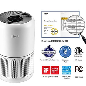 LEVOIT Air Purifier, White & Air Purifier Smoke Remover Replacement Filter, 4-in-1 True HEPA, High-Efficiency Activated Carbon, Core 300-RF-WS, 1 Pack, Blue