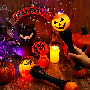 Poen 4 Set Graduation Bubble Wand Light up Pumpkin Bubble Blower Wand Illuminating Bubble Blower Wand Flashing LED Wand with Thrilling LED and Sound Effect Halloween Party Favors Gift Halloween