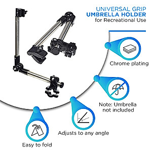 AlveyTech Universal Grip Umbrella Holder for Bike - 360° Angle Adjustable Attachment Clamp Mount Connector, for Bicycle Kick Scooter Baby Stroller Golf Cart Chair, use Beach Sport Sun Shade Outdoor