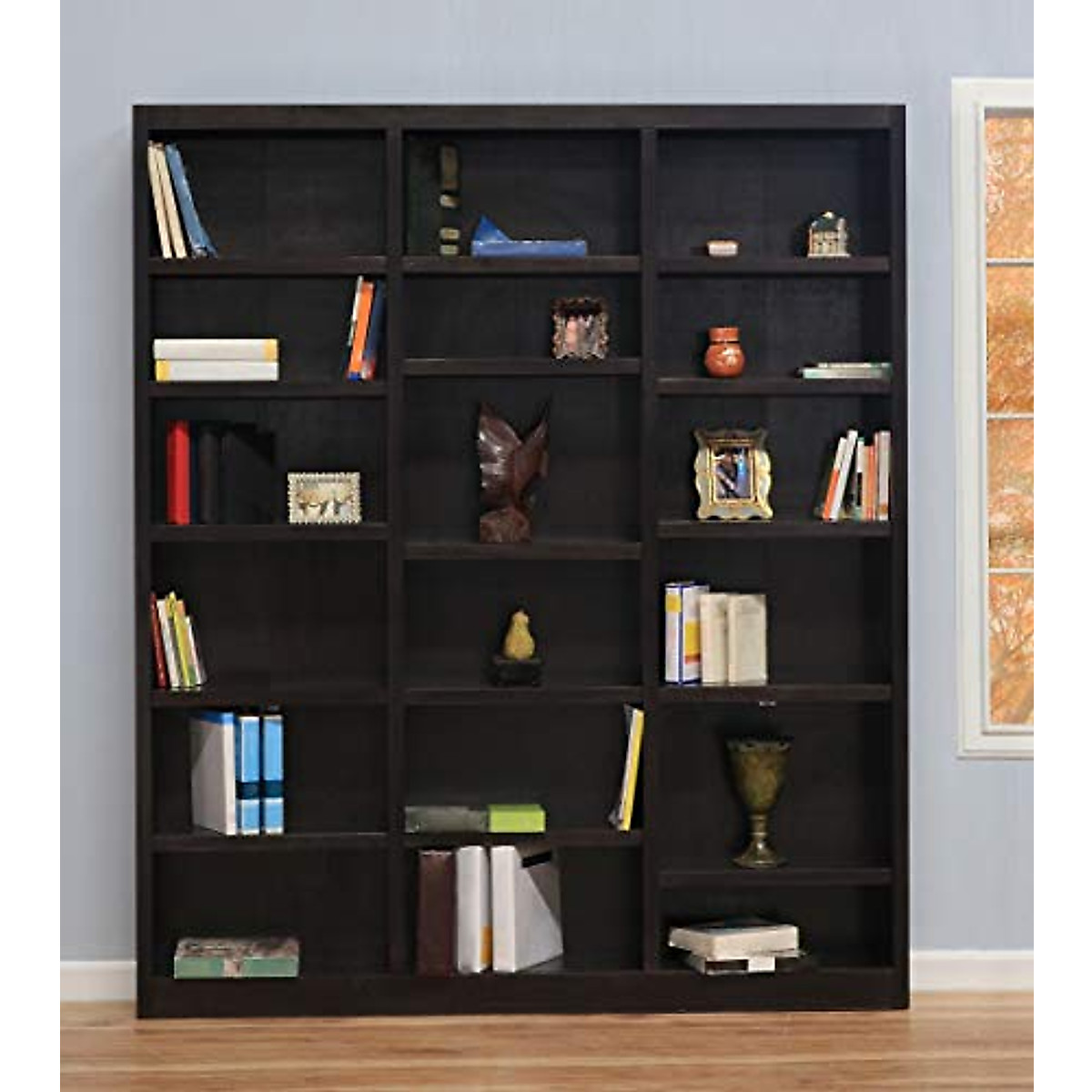 Traditional 84" Tall 18-Shelf Triple Wide Wood Bookcase in Chocolate Espresso