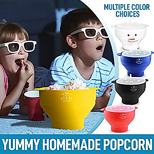 Zulay Kitchen Large Microwave Popcorn Maker - Silicone Popcorn Popper Microwave Collapsible Bowl With Lid - Family Size Microwave Popcorn Bowl - Bright Yellow