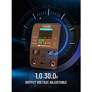 NEW ToolkitRC P200 V2 Mini 30V Supply AC100W DC200W 10A GaN Adjustable Mini Desktop Power Supply USB Output 4.0mm banana female port with TypeC 65W Output fast charging