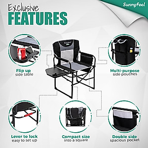 SUNNYFEEL Camping Directors Chair, Heavy Duty,Oversized Portable Folding Chair with Side Table, Pocket for Beach, Fishing,Trip,Picnic,Lawn,Concert Outdoor Foldable Camp Chairs