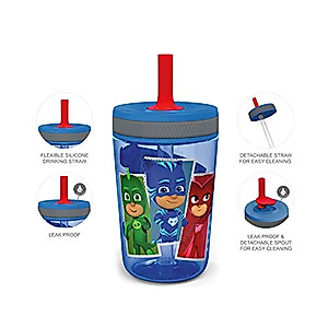 Zak Designs Kelso Tumbler 2pc Set, Leak-Proof Screw-On Lid with Straw Made of Durable Plastic and Silicone, Perfect Bundle for Kids, 2 Count (Pack of 1), PJ Masks Catboy Owlette Gekko