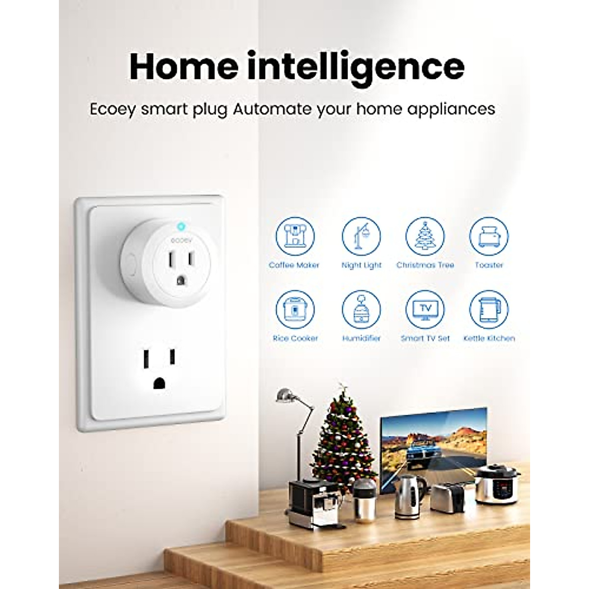 Ecoey Smart Plug - Smart Home Wi-Fi Outlet with Timing and Appointment Function, Smart Plugs with Voice Control, Familywell Pro/Tuya APP, ETL Listed, GW2001, 4 PACKS