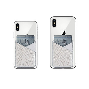 LUVI Phone Wallet Sticker Card Holder for Phone Case Credit Card Holder for Back of Phone Pocket Sleeves Stick on PU Leather Wallet with Glossy Snake Skin Silver