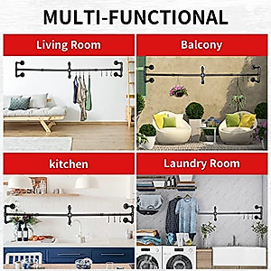 Rebala Industrial Pipe Clothing Rack 70.86" Length,Wall Mounted Clothes Rack,Max Load 132Lb Metal Commercial Garment Bar Space-Saving,Laundry Room Decor,Multi-Purpose Hanging