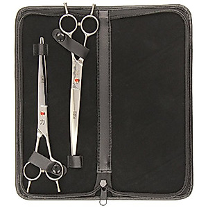 ShearsDirect Professional Japanese Stainless 7.5-Inch Straight and Curved Grooming Shears with Opposing Handle, Set of 2