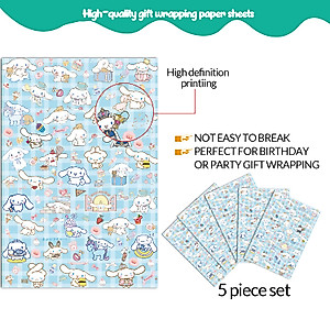 EYQQM Pack of 5 CINNAMOROLL Gift Wrapping Paper 20" x 30" Kraft Paper Sheets Quality Kitty Birthday Wrapping Paper Set for Kids, Party Storage Festive Decoration (Blue Puppy)