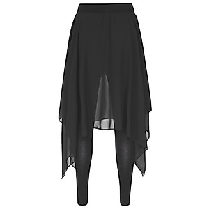 XUNZOO Skirted Leggings for Women Flowy Asymmetric Sheer Chiffon Skirts Ballet Yoga Latin Dance Pantskirt Black 3X-Large