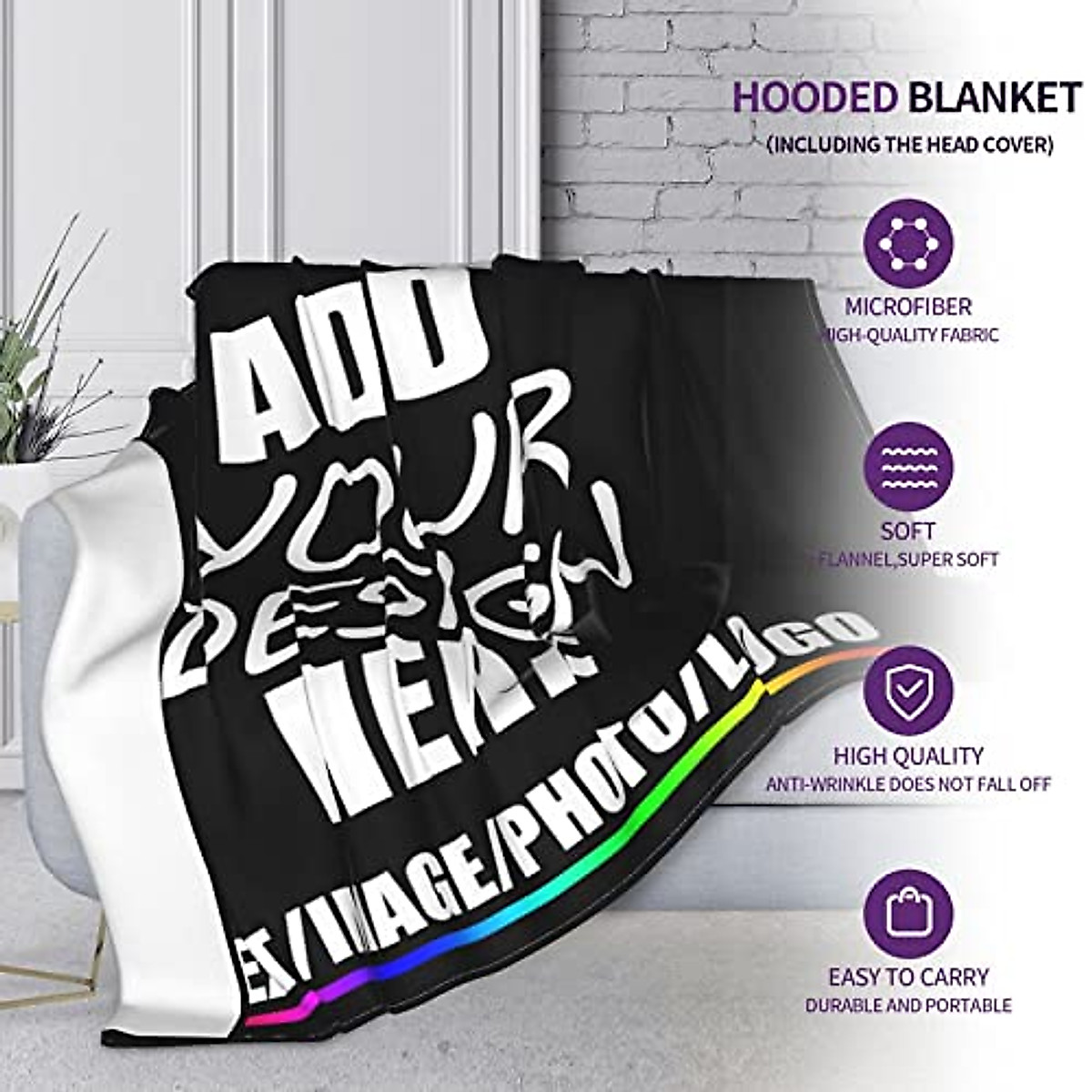 XUEBUXI Custom Hooded Blanket Personalized Wearable Blanket Add Your Own Design Photo or Text Logo Picture 3D Print Thick Flannel Throw Blankets Gifts 60"x80"