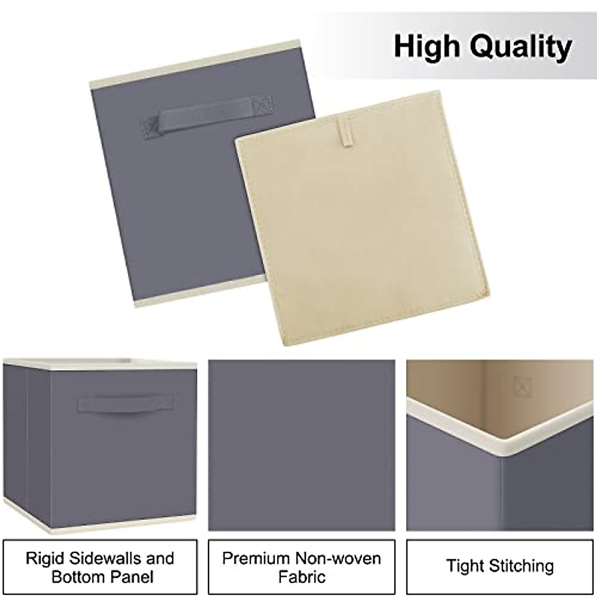 FabTotes Storage Bins 6 Pack Collapsible Storage Cubes, 11"x10.5"x10.5" Large Toy Book Organizer Boxes with Handles and Label Card & Label Holder, Baskets for Organizing Closet Shelves (Grey)