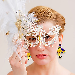 Bead Dangle Earring for Women Mardi Gras Mask Earrings Carnival Beaded Hat Pendant Earrings Dionysia Umbrella Drop Dangle Earrings Holiday Beads Earrings Mardi Gras Theme Earrings (Bead Dangle Earrings C)