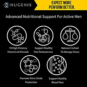 Nugenix Men's Daily Testosterone Multivitamin - 19 Vitamins and Minerals, Supports Free Testosterone