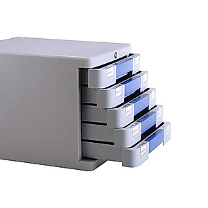 Flat File Cabinet,Desktop Lock Plastic Drawer Storage Organization, with Blank Label and 5 Drawers-Blue
