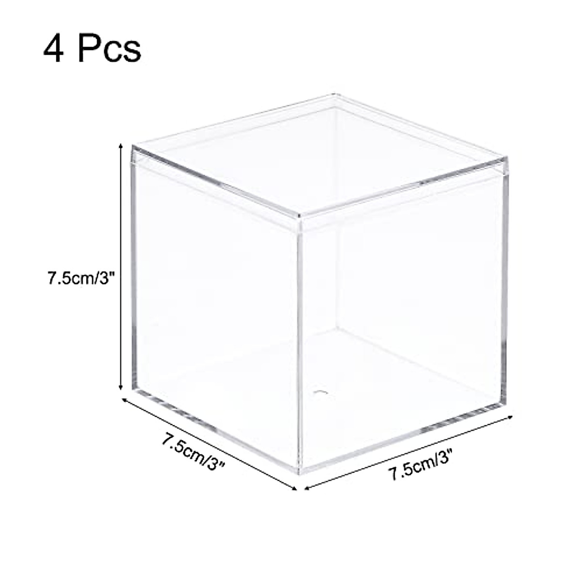 MECCANIXITY Clear Acrylic Plastic Storage Box Square Cube Display Case with Lid, 7.1x7.1x7.1cm Container Box for Small Item, Pack of 4
