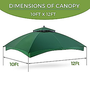 EasyLee 10x12 Gazebo Replacement Canopy, Double Teir Sunshade Polyester Soft Top Cover 10'x12' Gazebo #GF-12S004B-1(Forest Green)
