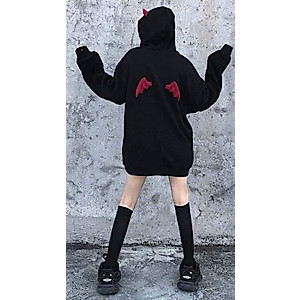 kydely Womens Devil Wings Red Horn Sweatshirt Long Sleeve Hoodie Pullover Hooded Tops, Black, X-Large