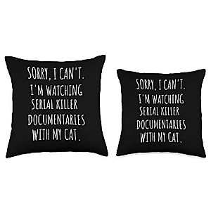 Crazy Cat Lady and True Crime Fan Gift Serial Killer Documentaries with My Cat True Crime Gift Throw Pillow, 16x16, Multicolor