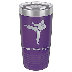 LaserGram 20oz Vacuum Insulated Tumbler Mug, Karate Man, Personalized Engraving Included (Dark Purple)