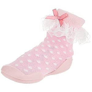 Nuby Snekz Comfortable Rubber Sole Sock Shoes for First Steps- Pink Polka Dots/Small 7-14 Months