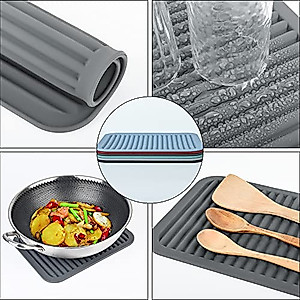 IFFMYJB Silicone Trivets for Hot Dishes, Pots and Pans, Hot Pads for Kitchen Counter, Heat Resistant Trivets for Quartz Countertops, Hot Pads, Silicone Pot Holders Mats, Teal Table Trivet Mat, Set 2