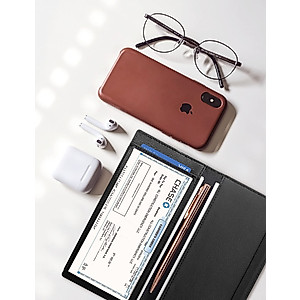 Zreal Checkbook Cover for Men & Women, Premium Vegan Leather Checkbook Holder Slim Wallets for Top & Side Tear Duplicate Checks with RFID Blocking (Matte Black)