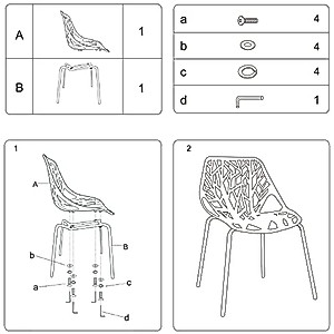 CangLong Modern Mid Century Plastic Shell Hollow Matal Legs Dining Chairs, set of 4, Black