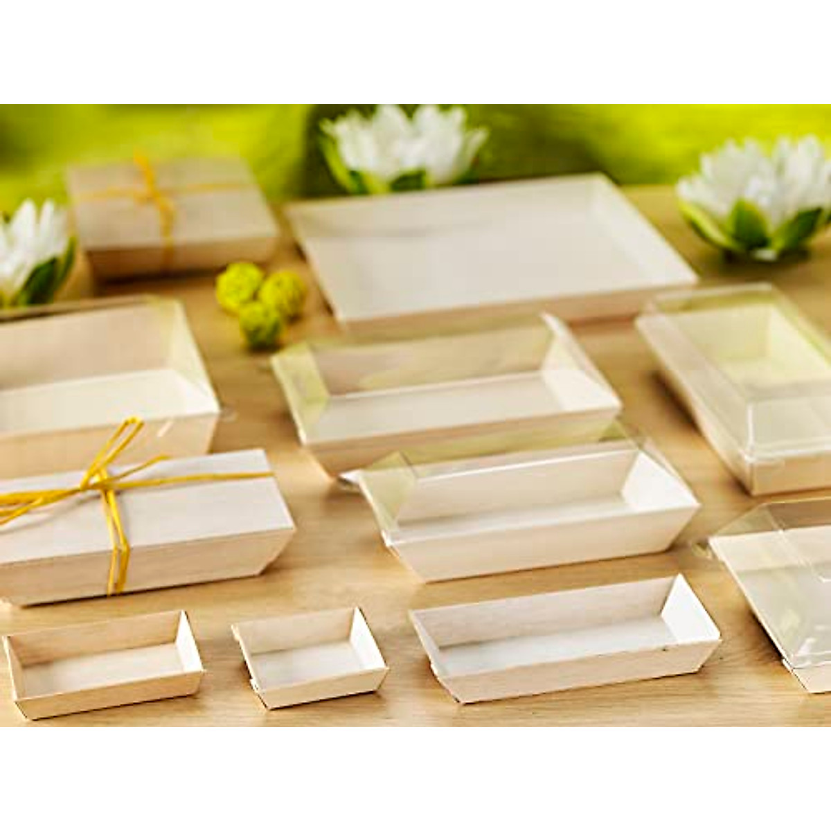 PacknWood -210SAMBQ65 Biodegradable Wood Tray for Serving,charcuterie tray, Samurai Square Wooden Dish,(5 oz, 5.1" x 2.5" x 0.8") - Case of 100