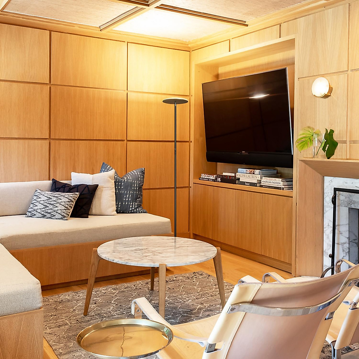 Brightech Sky LED Floor lamp, Torchiere Super Bright Floor Lamp for Living Rooms & Offices - Dimmable, Tall Standing Lamp for Bedroom Reading - Black