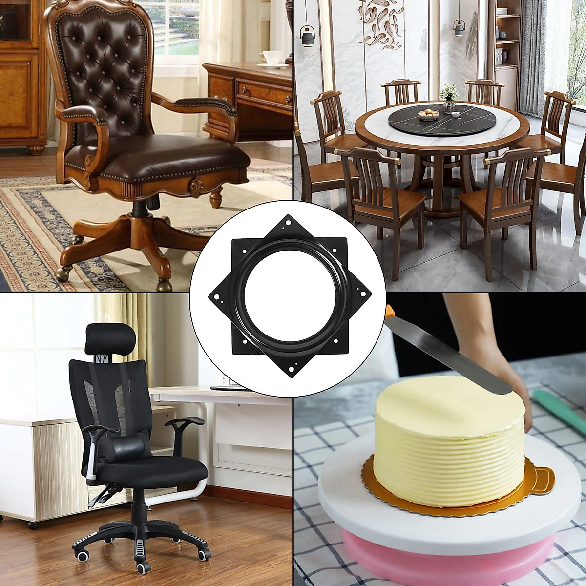 2 Pack 6" Lazy Susan Turntable 500-lb Steel Ball Bearing Rotating Tray Strong Sturdy Table Cabinet Low Profile for 360˚ Chair and Door, Kitchen, Craft Project, Makeup Holder, Monitor(Black)